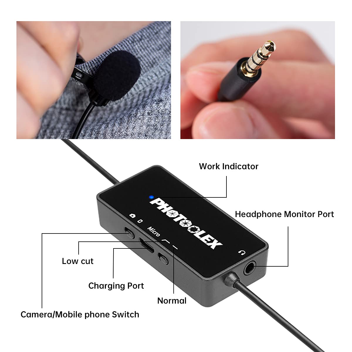 PHOTOOLEX Professional Lavalier Lapel Microphone Omnidirectional Condenser Mic for iPhone Android Smartphone,Podcasting, Recording, DSLR, Camera, Smartphone, PC, Laptop (236in)