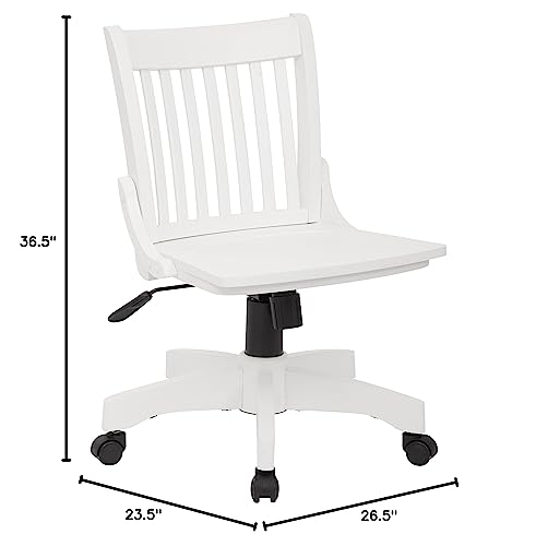 OSP Home Furnishings Deluxe Armless Wood Banker's Desk Chair with Adjustable Height, Locking Tilt, and Heavy Duty Base, White