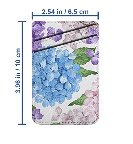 Diascia Pack of 2 - Cellphone Stick on Leather Cardholder ( Hydrangea Flowers Petals Leaves Watercolor Pattern Pattern ) ID Credit Card Pouch Wallet Pocket Sleeve