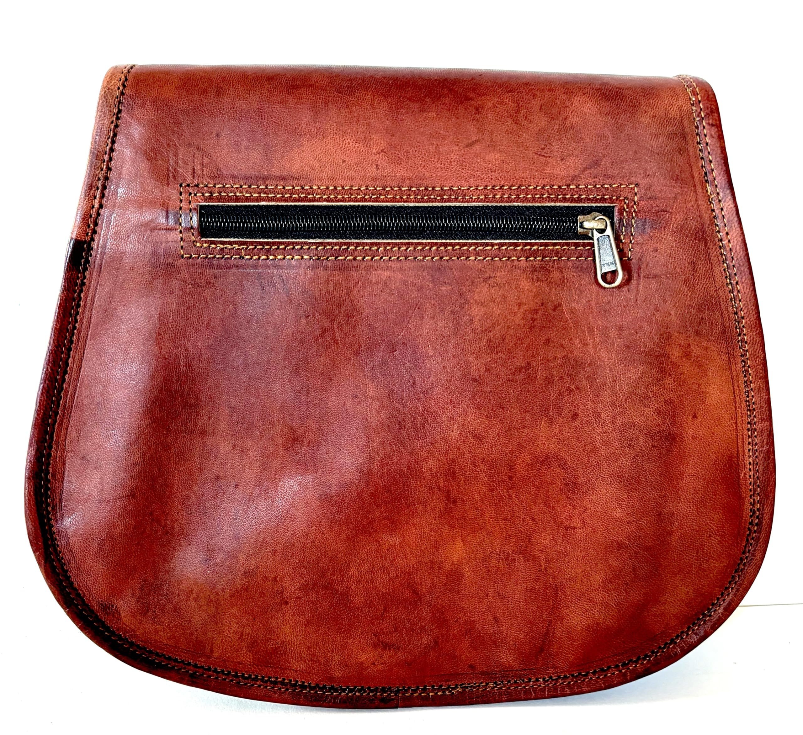 Firu-Handmade 12 inches Vintage Style Brown Leather Crossbody Bag Messenger Satchel Tablet Bag for Men and Women
