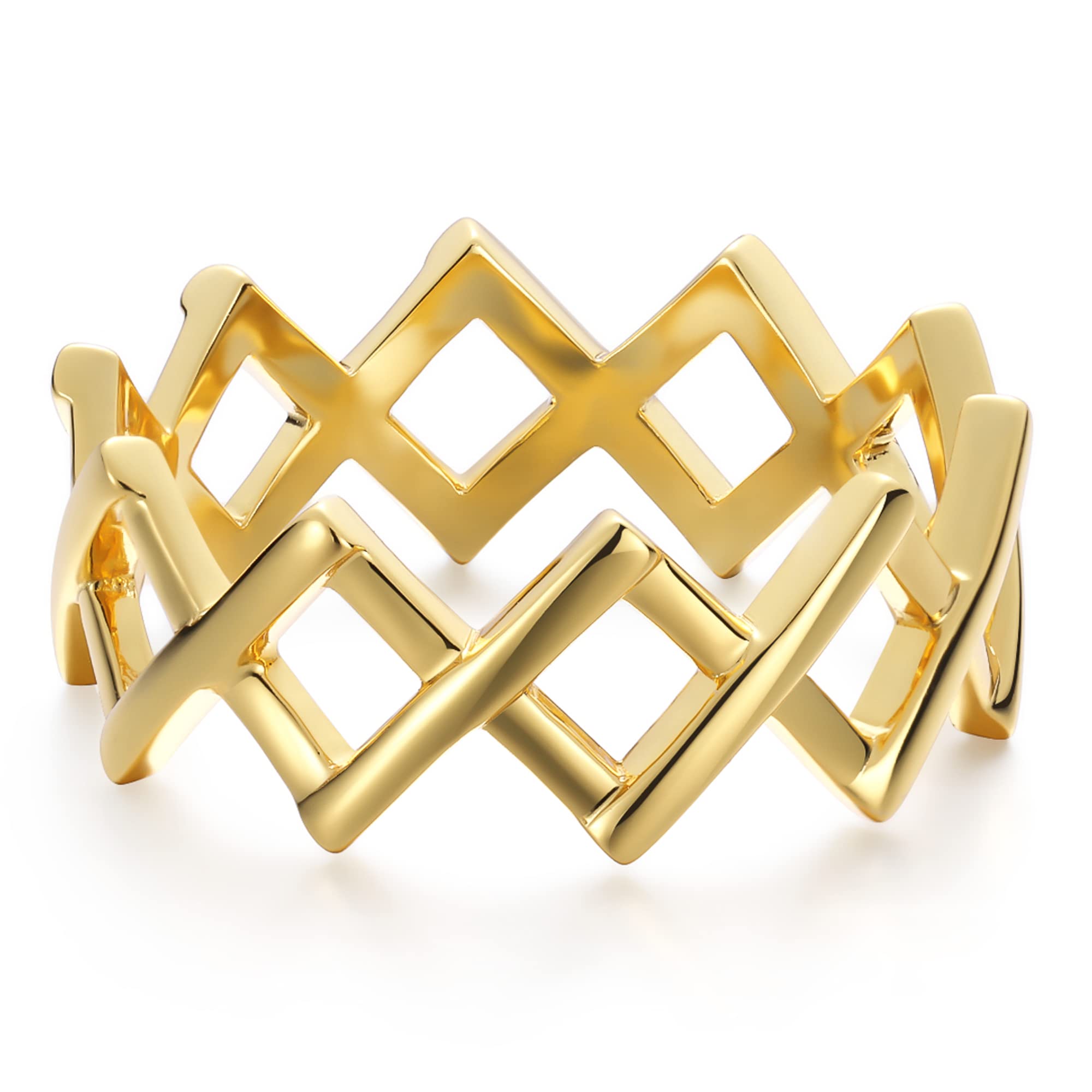 BLOSSOM & HUE Wide Woven Ring | 18kt Gold Over Sterling Crisscross Ring | X Band | Size 8