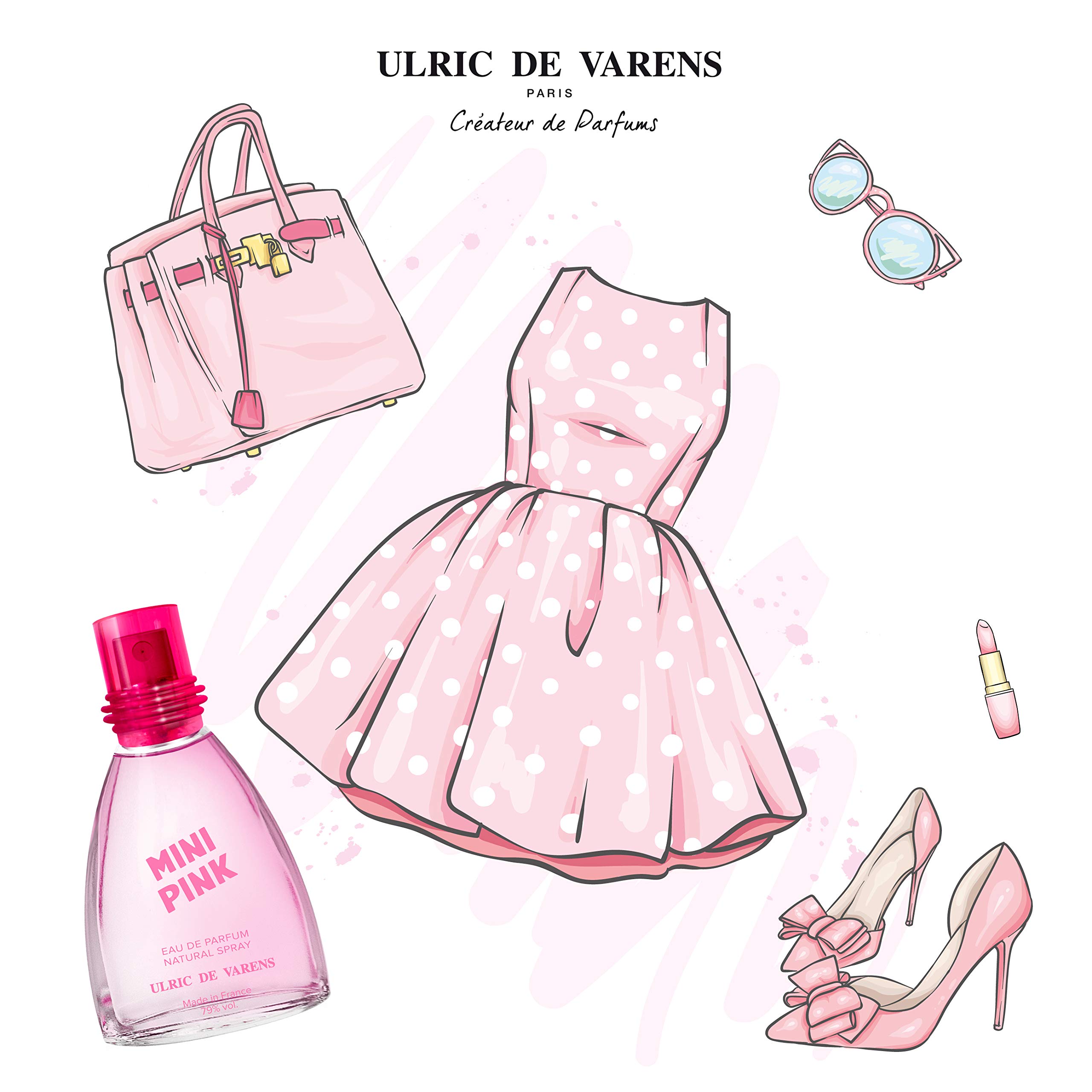 Ulric De Varens Mini Pink Eau de Parfum 25 ml- Youthful, Enchanting, and Fresh - Notes of Caramel, Bergamot, & Vanilla - Travel Size - .9 Fl Oz