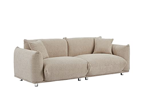 Hommoo Mid Century Modern Couch for Living Room Bedroom Soft Loveseat Sofa Boucle Sofa with Metal Legs Comfy Couch 87" W Small Couch for Small Space with Pillows Camel