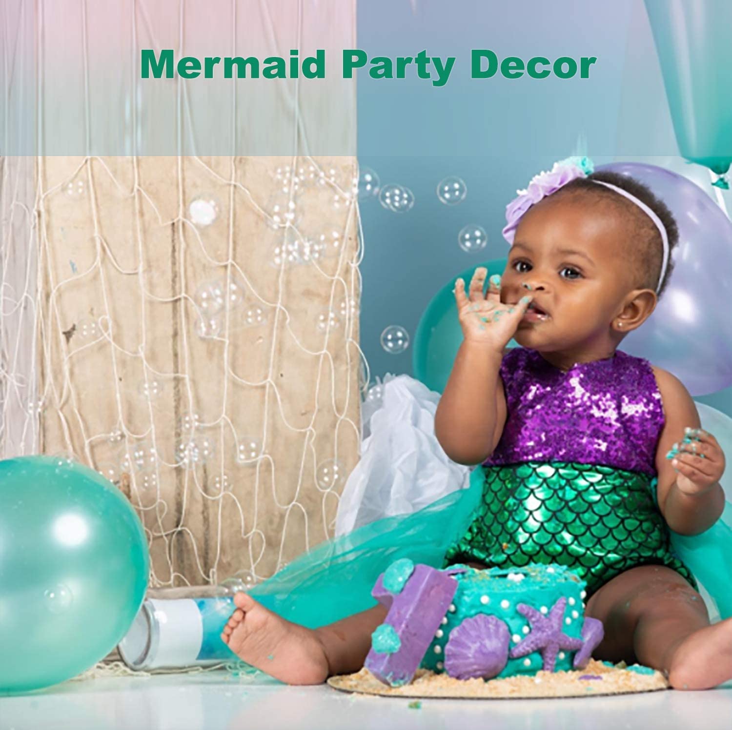 Fish Net Decorative [3 Pack] Natural Cotton Fishnet Decor - Each 14 ft x 4 ft. for Mermaid Party Decorations, Luau Tropical Nautical Beach Table Cover by 4E's Novelty