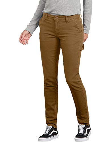 Dickies Women's Slim Straight Stretch Carpenter Pant, Rinsed Brown Duck, 2