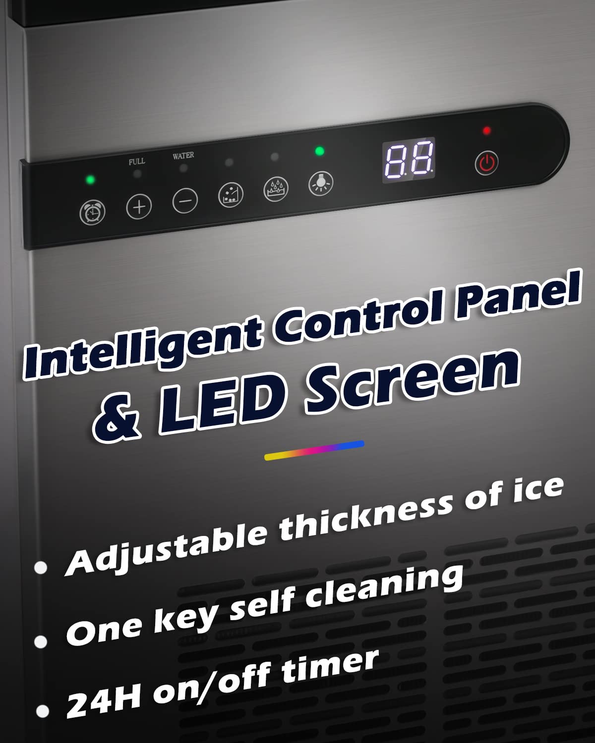 Commercial Ice Machine, 130LBS/24H, 60 Ice Cubes/Cycle Free Standing Under Counter Ice Maker w/Large Ice Bin, 2 Auto Water Inlet Modes, Self Clean, 24H On/Off Timer for Home Party & Business