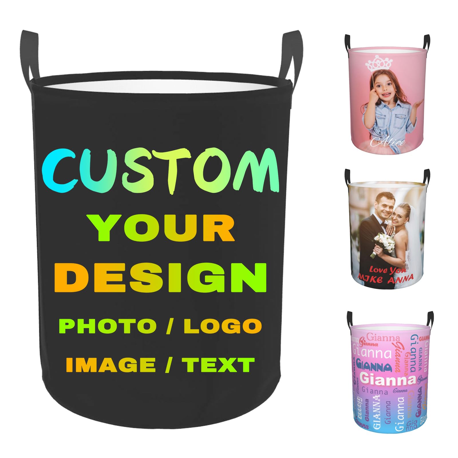 Custom Laundry Hamper Personalized Laundry Basket With Name Customized Dirty Clothes Storage Basket for Bathroom Living Room Bedroom Collapsible with Handles Gifts for Boys Girls Women Men (S)