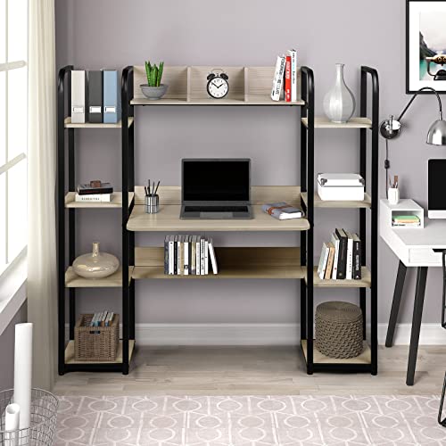 CUhwxCU Computer Desk with Multiple Storage Shelves, Modern Home Office Desk for Study or Work with 10 Shelves