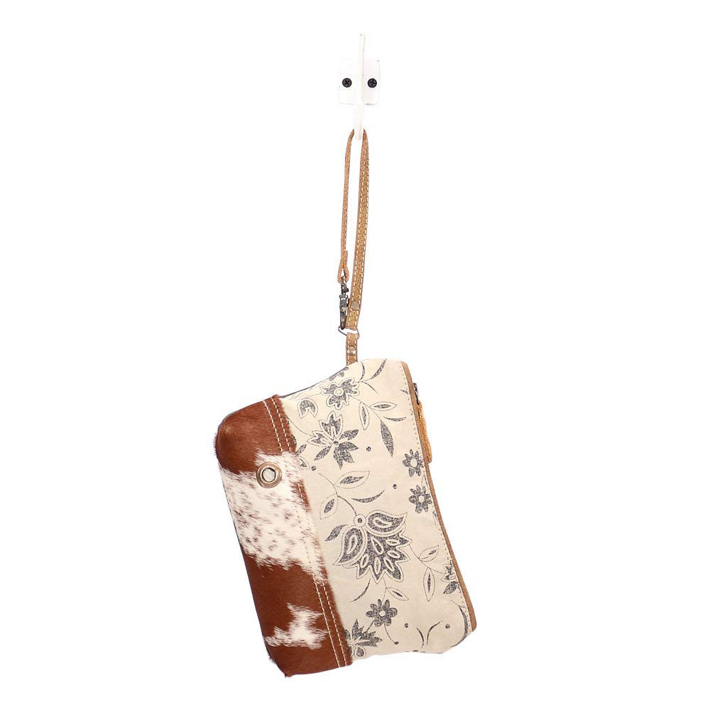 Myra Bag Floret Upcycled Canvas & Cowhide Wristlet Pouch Bag S-1523
