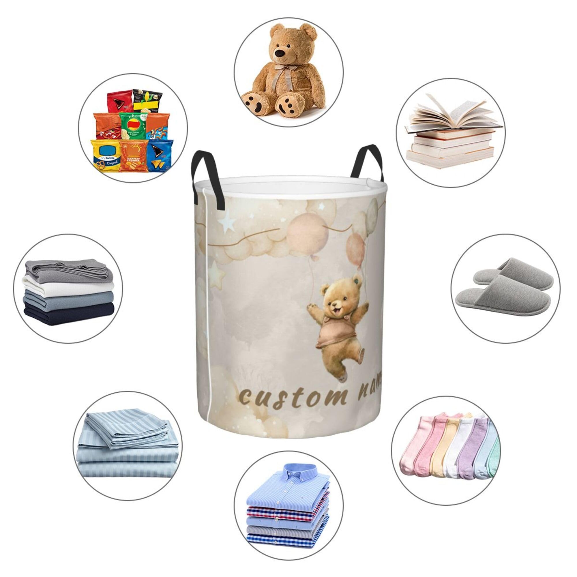 Custom Laundry Basket with Name Personalized Baby Laundry Hamper Customized Collapsible Storage Basket with Handle for Living Room Bedroom