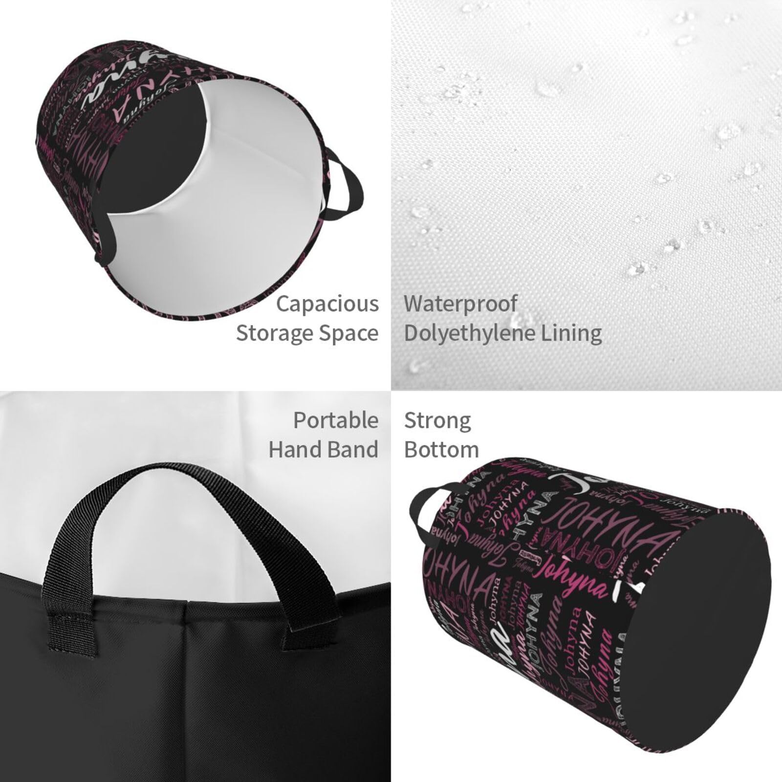 Custom Laundry Basket with Name, Personalzied Name Waterproof Laundry Hamper with Handles, Customized Dirty Clothes Storage Basket for Bathroom Bedroom