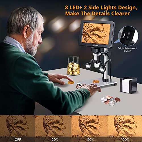 Hayve 7" LCD Digital Microscope, 1200X Magnification for Coin PCB Circuit Repair Soldering, 12MP Camera Sensor Coin Microscope,32GB TF Card,Wired Remote, 10 LED Light, Compatible with Windows/Mac OS