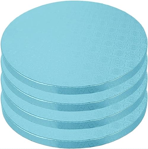 Cake Boards (4 Pack, 12 inch, Blue), Reusable Round Cake Drums for Showstopping Desserts, Heavy-Duty Disposable Cardboard Cake Bases W/ Elegant Patterns, Cake Decorating Supplies by PixiPy