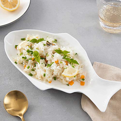 Healeved Fish Plates Ceramic,Serving Food Platter Serving Platters Shrimp Cocktail Serving Dish Storage Platter for Restaurants Home (11 Inches White)