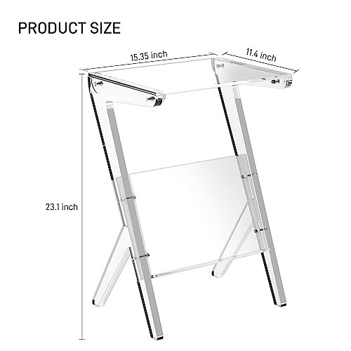 Eglaf Acrylic Side Table - Modern End Table with Magazine Holder - Clear Nightstand Bedside Table for Living Room, Bedroom, Small Space -11.4'' D x 15.4'' W x 23.1'' H, Z-Shaped