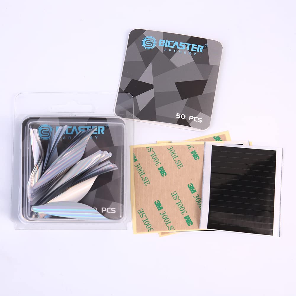 BICASTER Spin Vanes 2inch LH/RH Arrow Vanes Fletches - 50pcs (Right Handed, Colorful Silver)