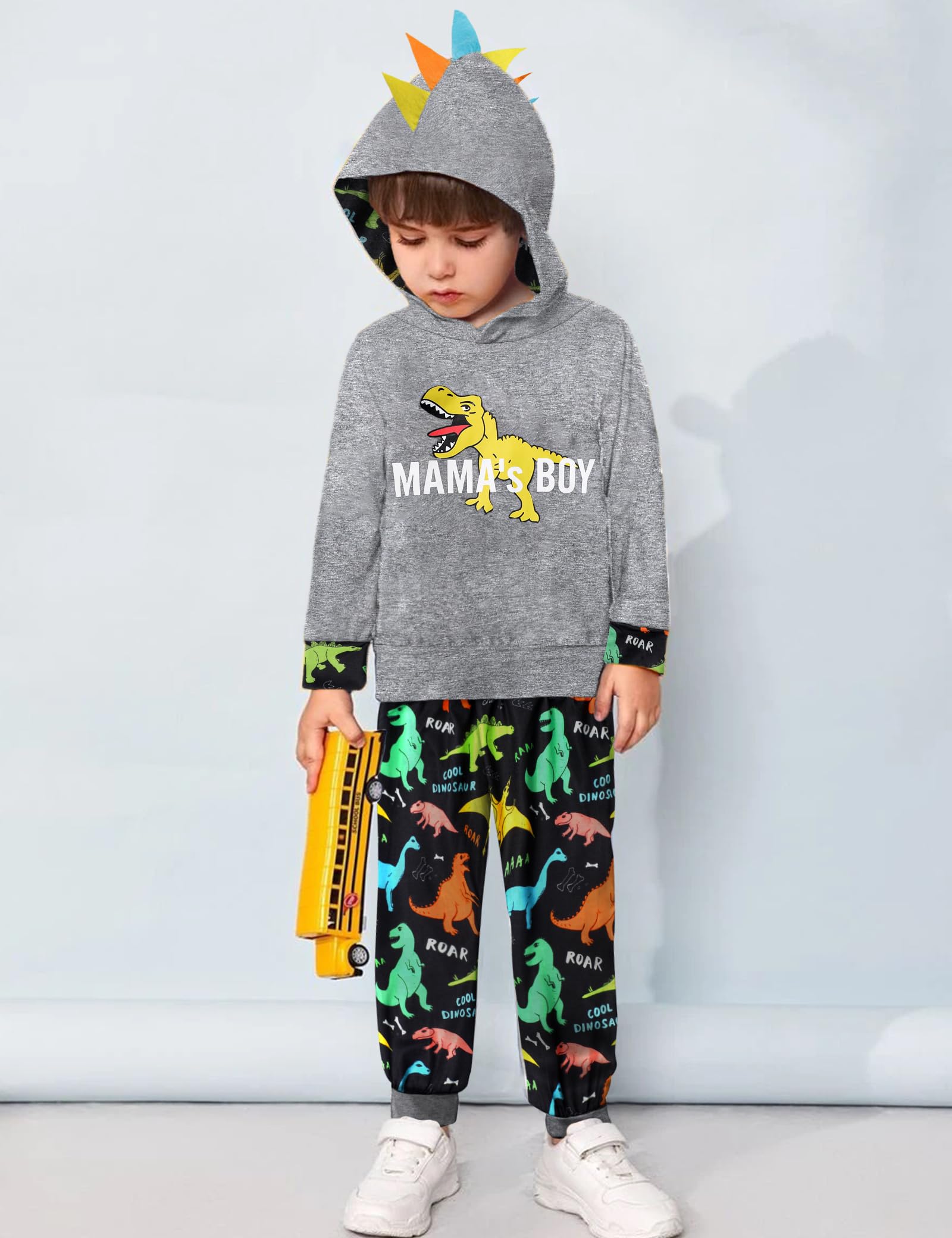 BAVADER Toddler Boy Clothes 18 24 Months Boy Clothes Mama's Boy Dinosaur Long Sleeve Hoodie Pant Sets Toddler Clothes for Boys