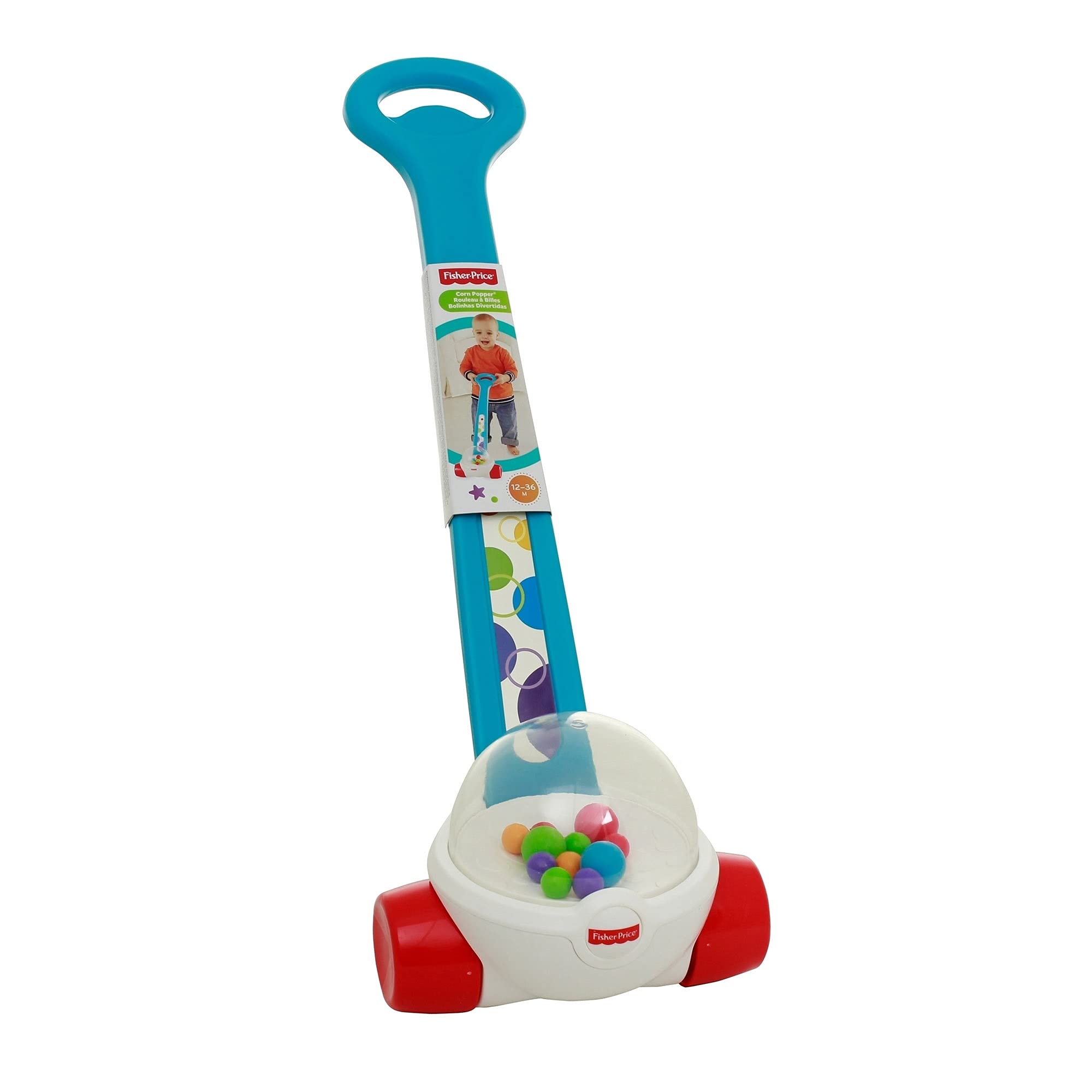 Fisher-Price Corn Popper Baby Toy, Blue, Toddler Push Toy with Ball-Popping Action for 1 Year Old and Up
