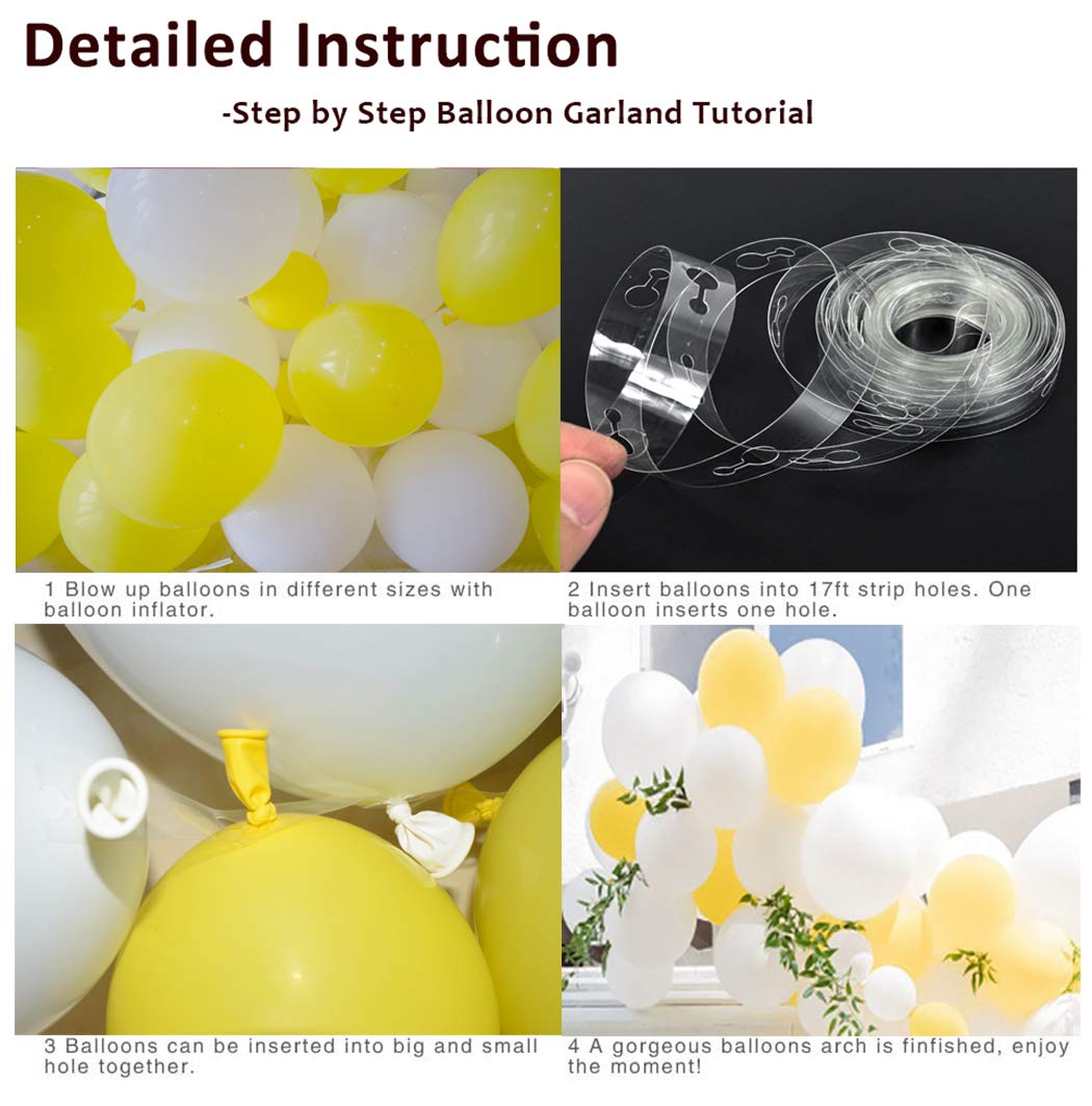 Beaumode DIY Yellow And White Balloon Garland Arch kit for 1st birthday Sunshine Lemon honeybee Popcorn Baby Shower Bridal Shower Party Backdrop Decoration (Yellow White)