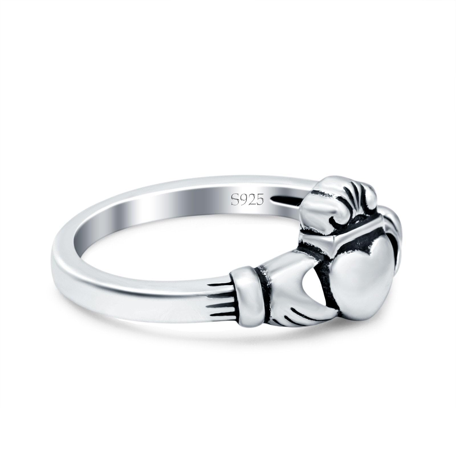 Blue Apple Co. Sterling Silver Size-7 Petite Dainty Irish Claddagh Promise Band Statement Fashion Thumb Ring 925 Sterling Silver