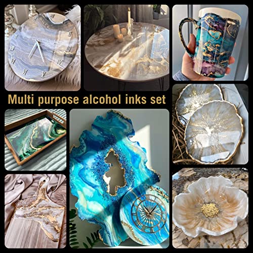 Metallic Alcohol Ink Set - Gold Metallic Mixatives Alcohol Pigment, High Concentrated with Extreme Shimmer Alcohol-Based Inks for Epoxy Resin Yupo Tumblers Cups Fluid Art Painting (4 * 15ml/.5 fl oz)