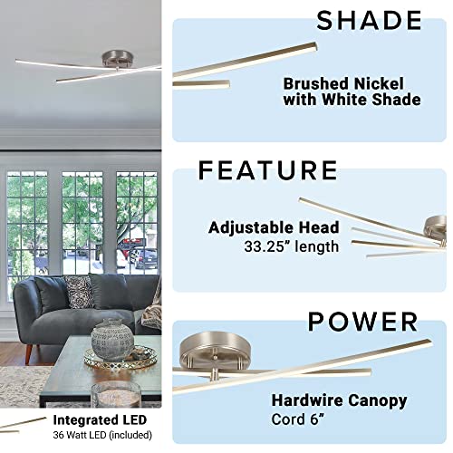 Catalina 40" Modern Dimmable LED Crossed 2-Bar Fixed Track Light, Brushed Nickel