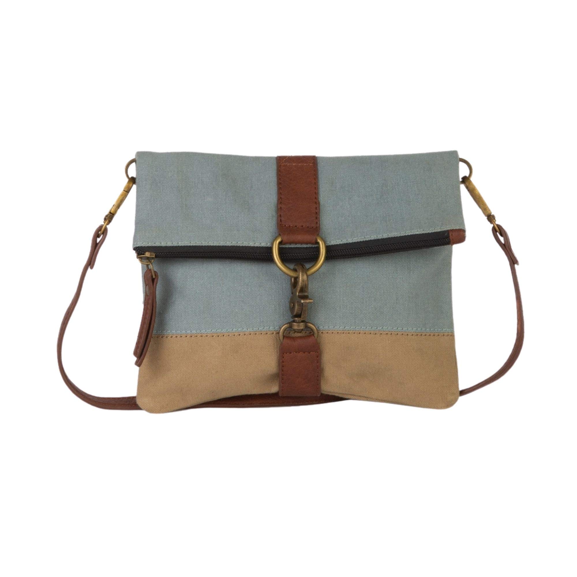 Mona B Canvas Handbag for Women | Zipper Bag | Crossbody Bag | Stylish Vintage Recycled Upcyled Bags Women (Blue-Finley)