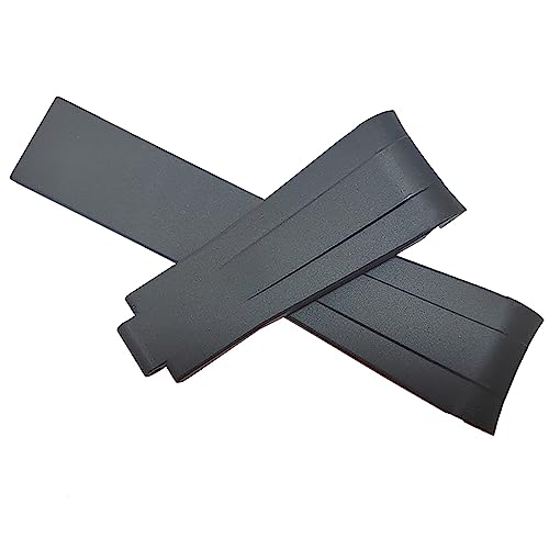 Hooxue 20mm Curved Ends Rubber Watch Strap Silicone Band Compatible With Rolex Submariner Yacht Master Oysterflex Sea-Dweller series (Black)