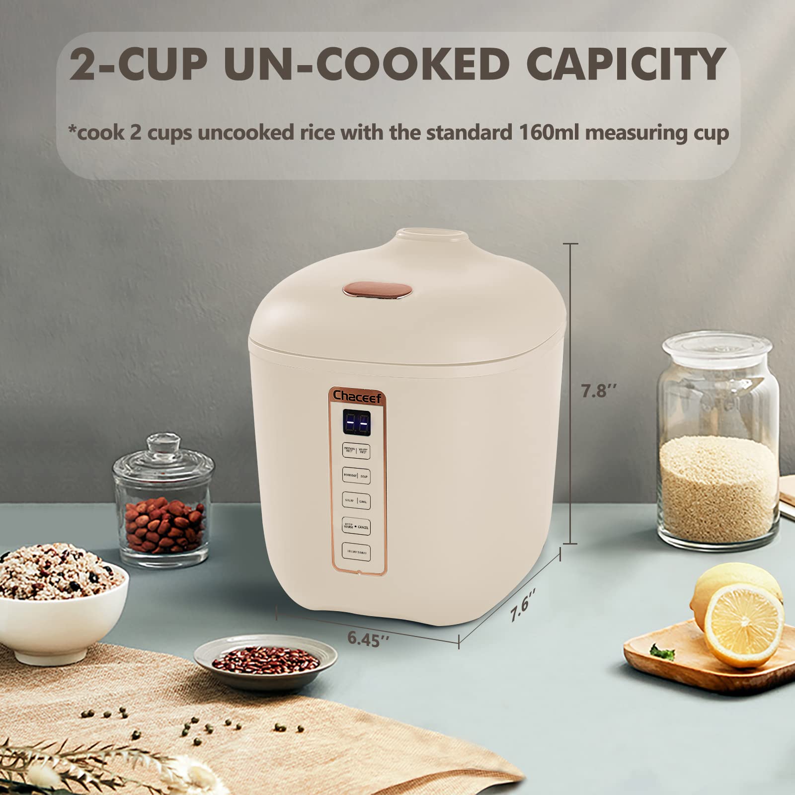 CHACEEF Mini Rice Cooker 2-Cups Uncooked, 1.2L Portable Non-Stick Small Travel Rice Cooker, Beige & CHACEEF Rice Cooker 3-Cups Uncooked, 1.5L Small Rice Cooker with Non-stick coating, Green
