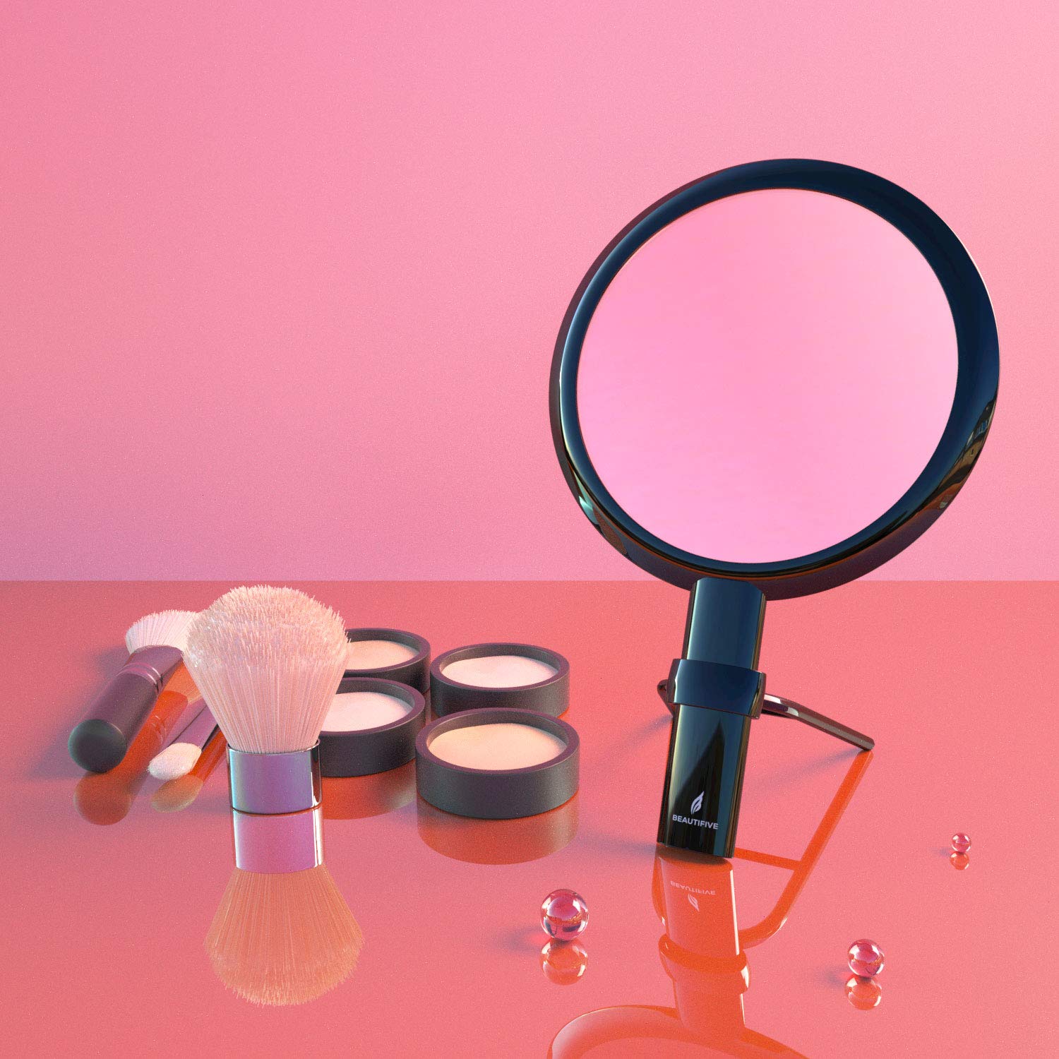 Beautifive Hand Mirror, Hand Held Mirrors with Adjustable Handle,1x/10x Magnifying Double Sided Handheld Makeup Mirror with Stand for Vanity Beauty Travel Table Desk Shaving Bathroom (Black)