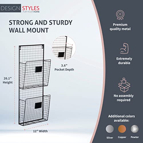 Two Tier Wall File Holder β Durable Black Metal Rack with Spacious Slots for Easy Organization, Mounts on Wall and Door for Office, Home, and Work β by Designstyles