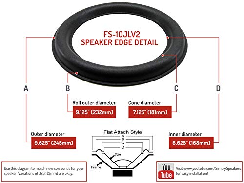 JL Audio 10 Inch Foam Speaker Repair Kit, 10W6v2-D4, FSK-10JLv2 (Pair)