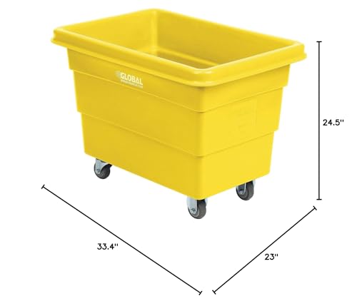 Global Industrial 6 Bushel Plastic Bulk Box Truck, Direct Mount Base, Yellow, 33-2/5"L x 23" W x 24-1/2"H
