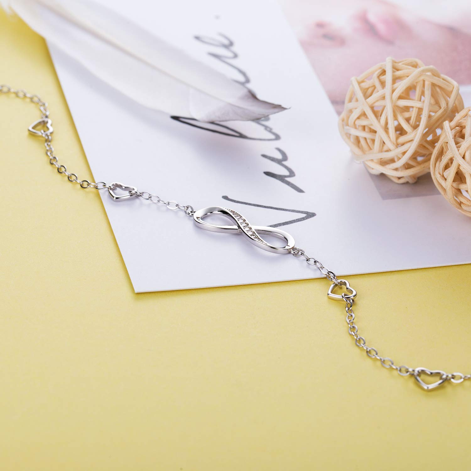 Billie Bijoux Womens 925 Sterling Silver Infinity Endless Love Symbol Charm Adjustable Anklet Bracelet, Large Bracelet, Gift for Mother's Day (A- Silver)
