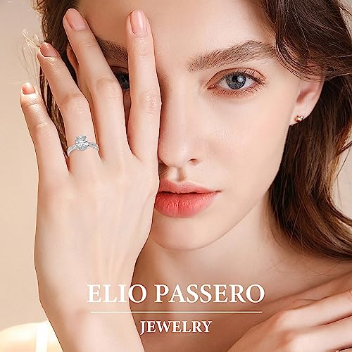 Elio Passero Engagement Rings,S925 Sterling Silver Solitaire 3CT CZ Engagement Rings Round/Oval/Pillow-shaped/Rectangular Promise Engagement Wedding Bands with Side Stones for Women Couple Rings Size4-10