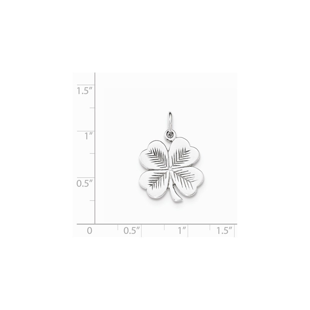 BillyTheTree Jewelry Rhodium-Plated Sterling Silver Polished/Textured 4 Leaf Clover Pendant