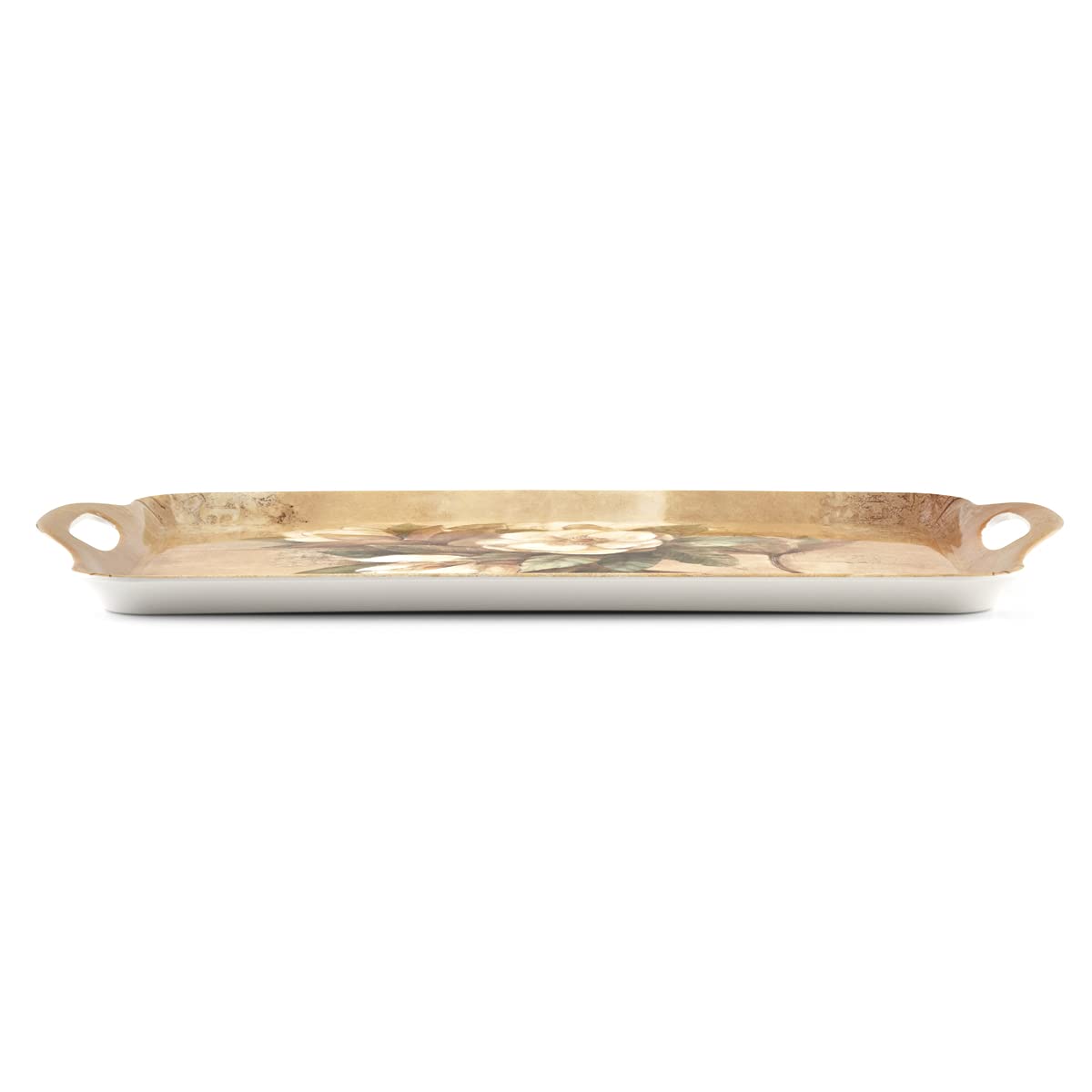 Pimpernel Sugar Magnolia Collection Large Handled Tray | Serving Tray for Lunch, Coffee, or Breakfast | Made of Melamine for Indoor and Outdoor use | Measures 18.9" x 11.6" | Dishwasher Safe