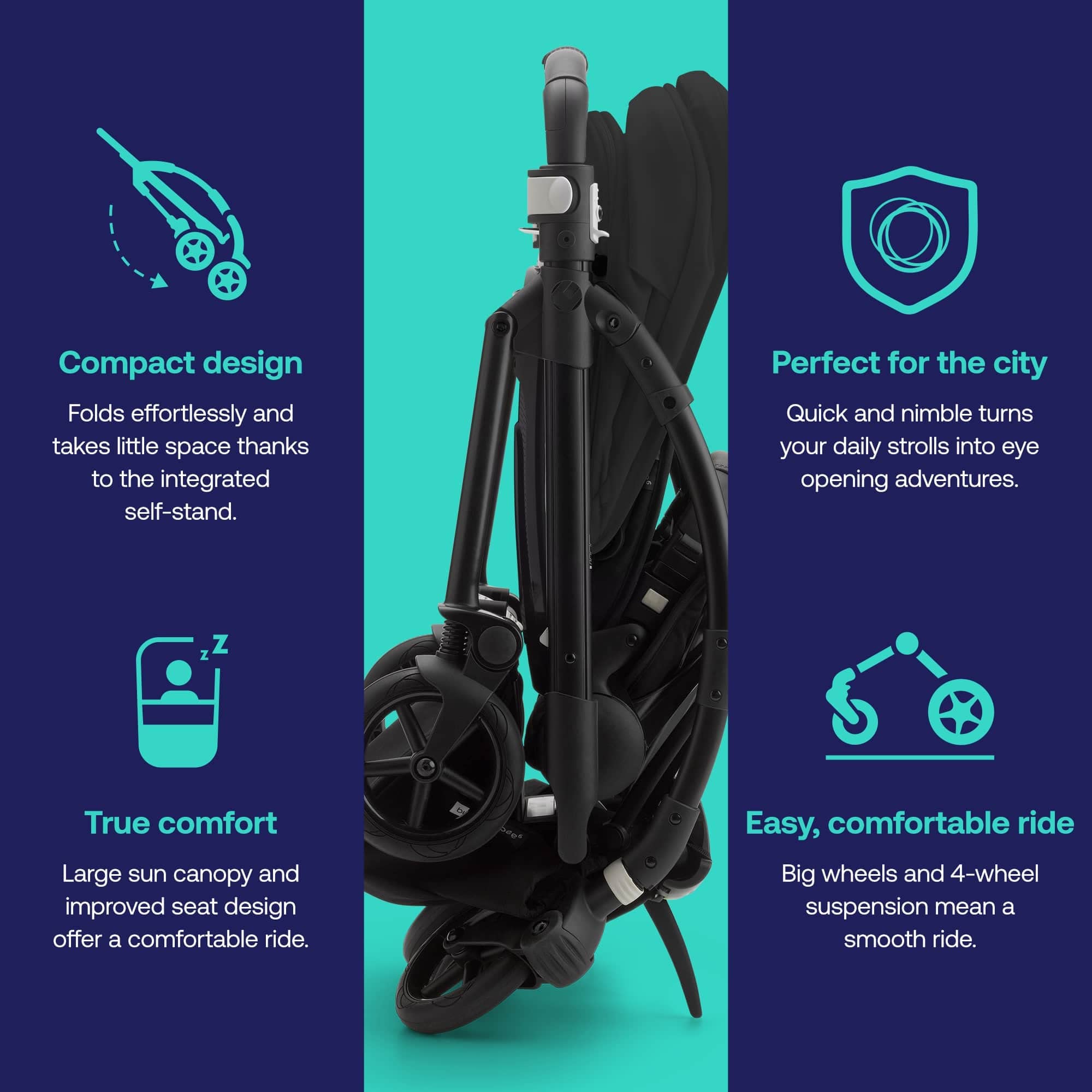 Bugaboo Bee 6 Stroller - Lightweight, Compact and Easy to Fold Stroller for Travel and City Life. Easy to Steer. The Most Popular Lightweight Stroller - Black