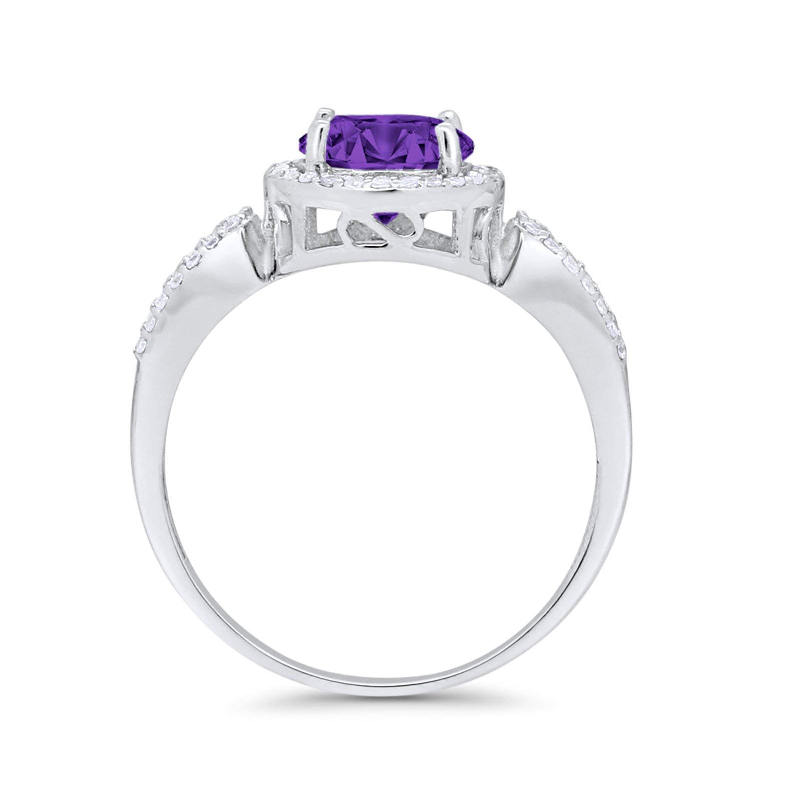 Blue Apple Co. Halo Split Shank Wedding Engagement Ring Round Simulated Amethyst Cubic Zirconia 925 Sterling Silver Size-9