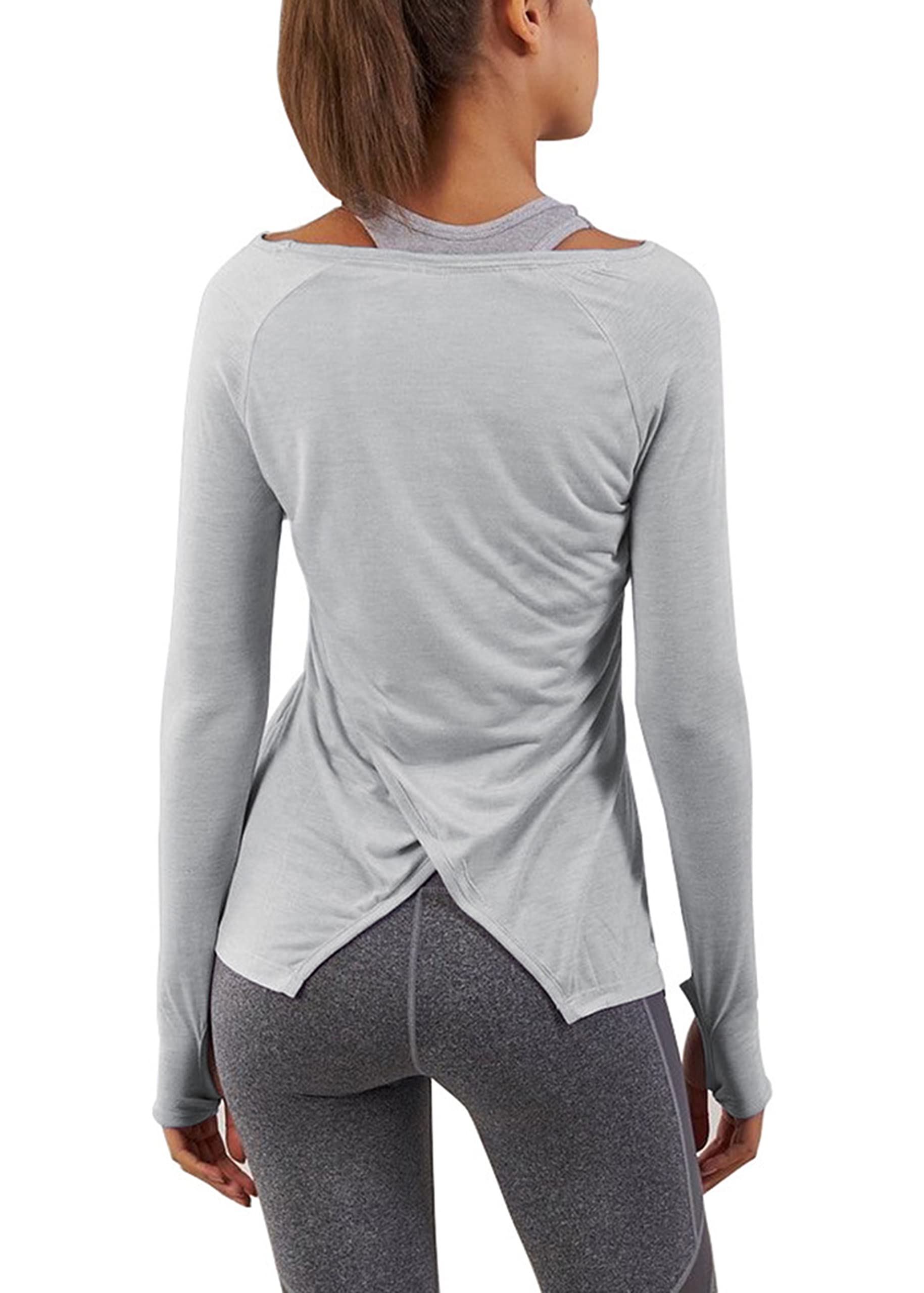 Bestisun Long Sleeve Workout Shirts Activewear Athletic Yoga Tops Gym Clothes Sweatshirt for Women Gray XL