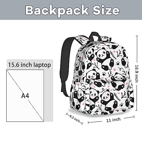 Cute Panda Backpack For Women Men, 16.9 Inch Cute Panda Laptop Backpack College Bag Cute Travel Backpack