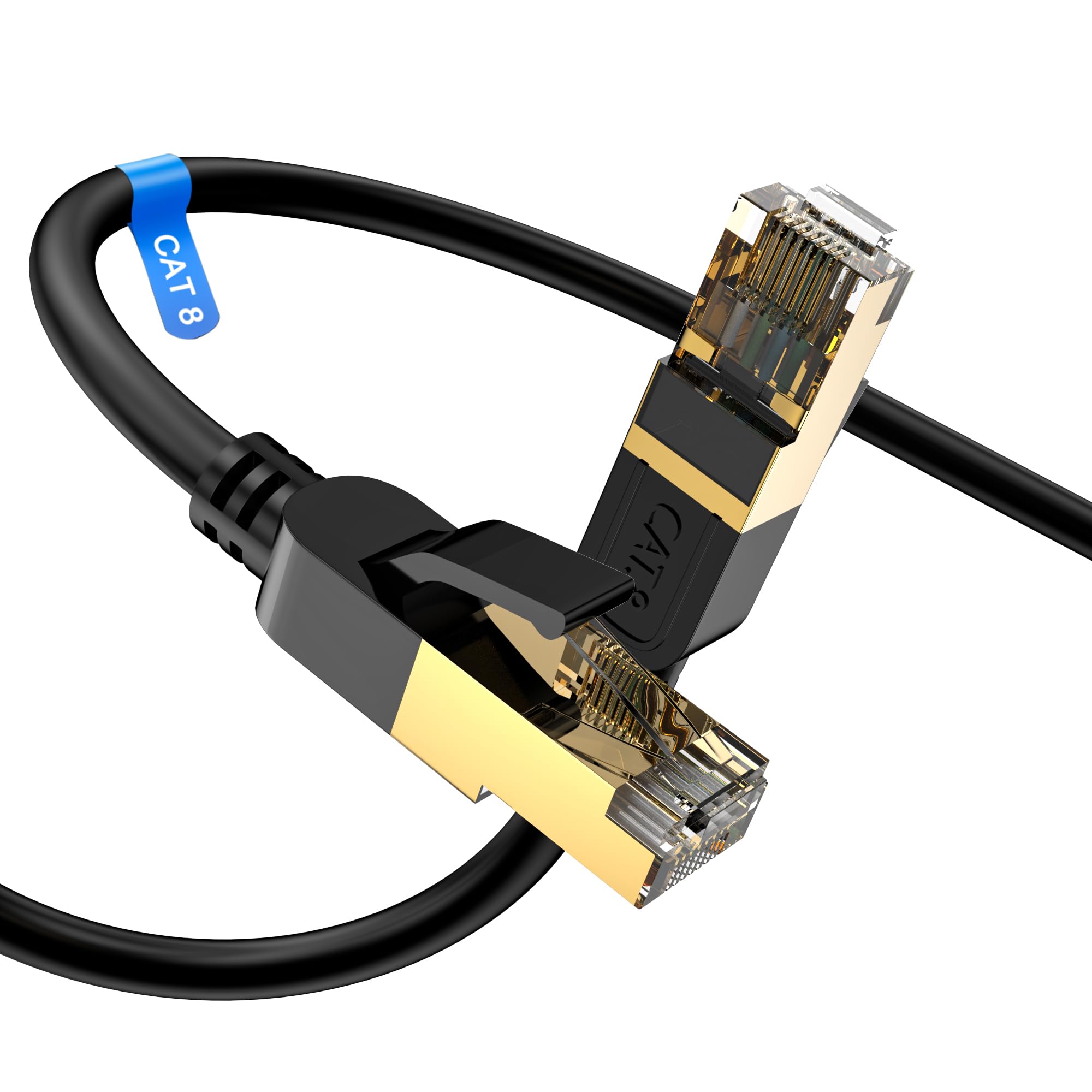 Cat 8 Ethernet Cable, 6FT High Speed Heavy Duty 26AWG Cat8 LAN Network Cable 40Gbps, 2000Mhz with Gold Plated RJ45 Connector, Outdoor&Indoor Internet Cable Compatible for Router Gaming Modem Xbox