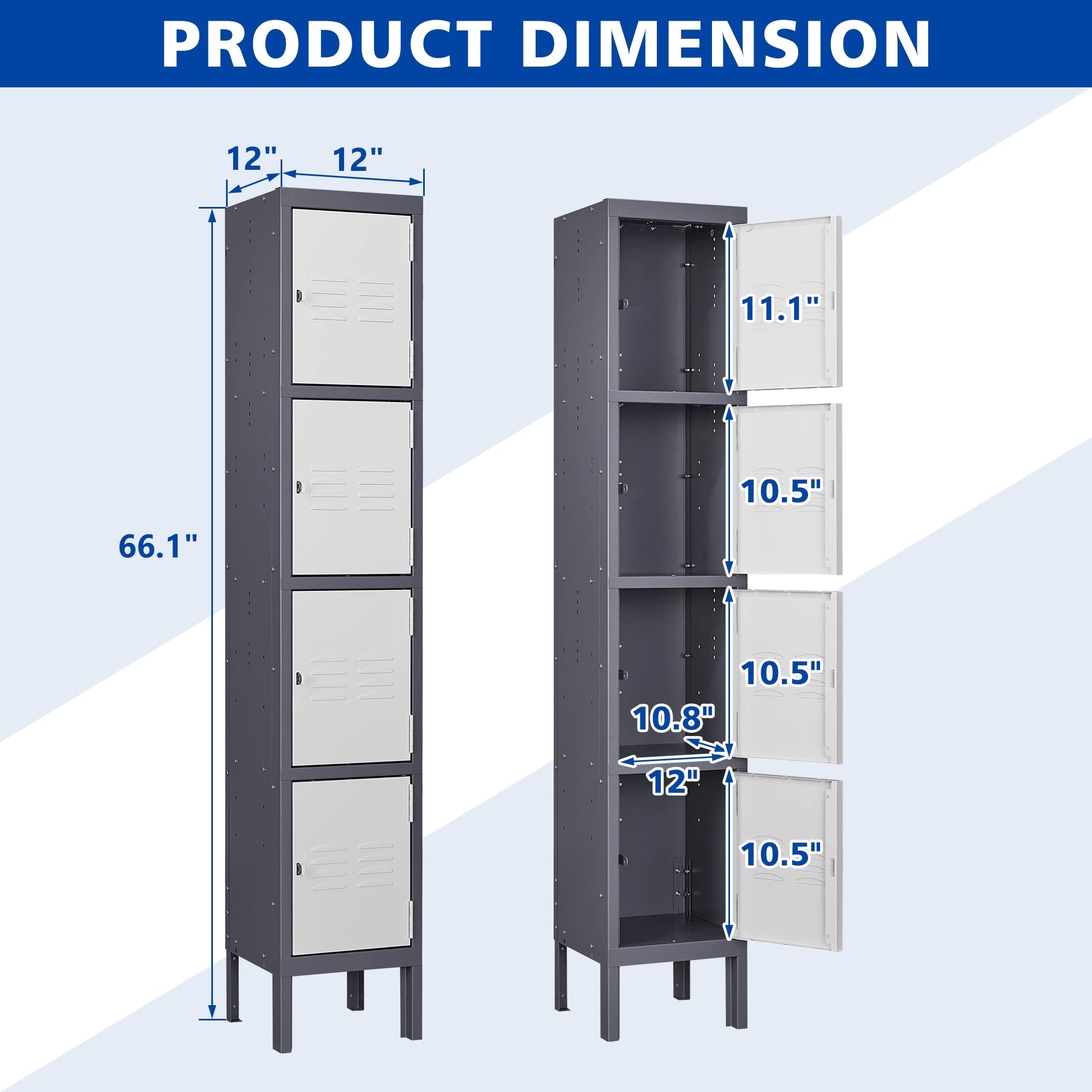 BYNSOE Metal Locker with 4 Door Employees Locker 4-Tier Storage Cabinet Locker for School Gym Office Hospital Steel Storage Locker (Grey White4)