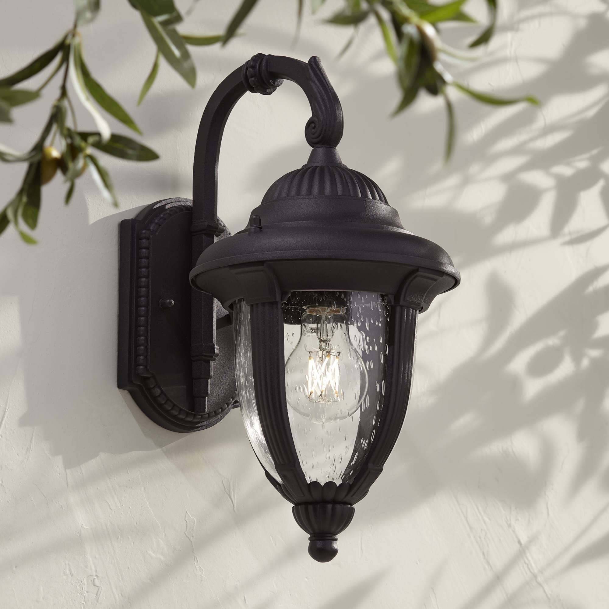 John Timberland Casa Sierra Rustic Farmhouse Vintage Outdoor Wall Light Fixture Black 14 1/2" Clear Seeded Glass for Exterior Barn Deck House Porch Yard Patio Outside Garage Front Door Garden