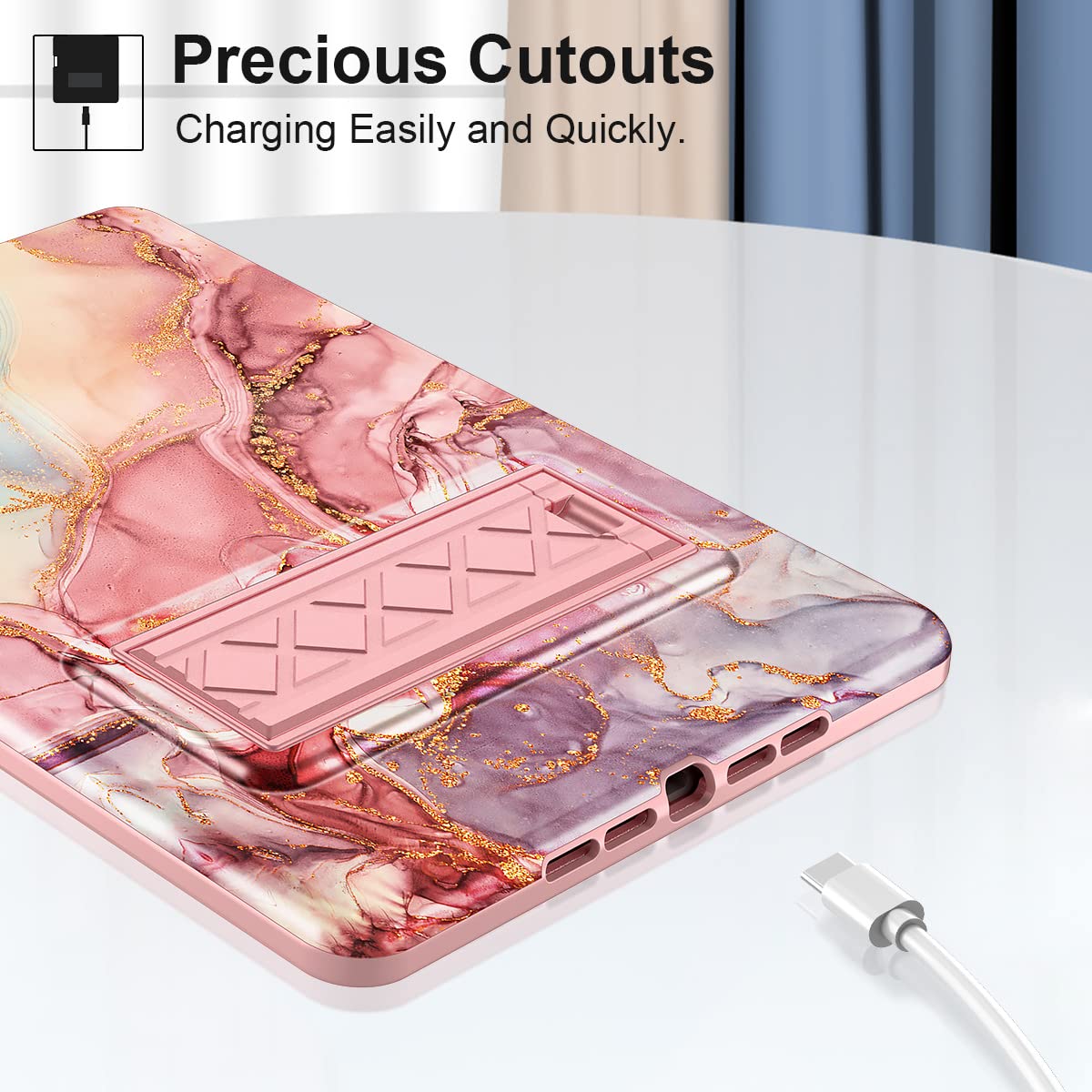 Btscase for iPad 9th/8th/7th Generation, iPad 10.2 (2021/2020/2019) Case, Built-in Screen Protector and Kickstand Dual Layer Full-Body Heavy Duty Shockproof Drop Protective Marble Cover, Rose Gold