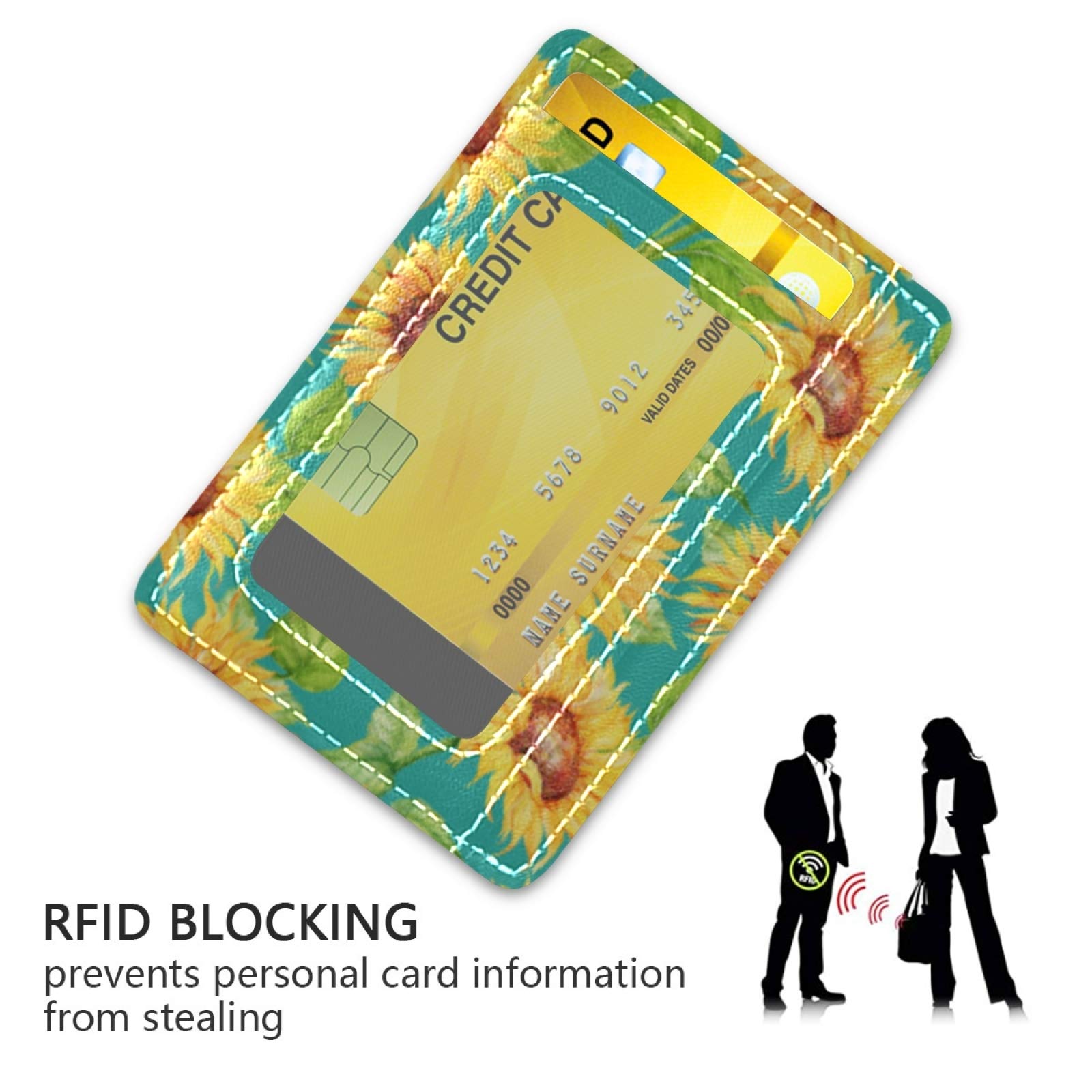 Linomo Thin leather Card Holder and Money Clip Vintage Sunflower Pattern Wallet RFID Blocking for Men & Women