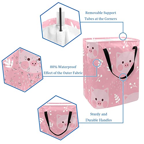 Cute Pig Print Collapsible Laundry Hamper, 60L Waterproof Laundry Baskets Washing Bin Clothes Toys Storage for Dorm Bathroom Bedroom