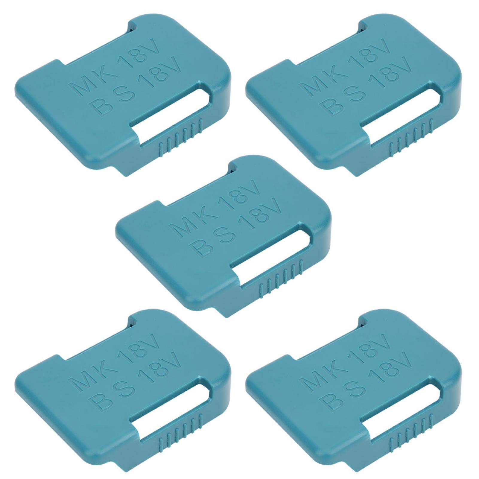 Bindpo Battery Rack, 5Pcs Battery Wall Mount Storage Shelf Rack, Battery Holder Compatible for Makita 18V/for Bosch 18V Batteries, Shelf Bracket Belt Slot(Cyan)