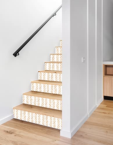 HAOKHOME 96101-3 Boho Peel and Stick Wallpaper Brush Strokes Stripes Removable Terracotta/White Chevron Vinyl Self Adhesive Mural 17.7in x 9.8ft