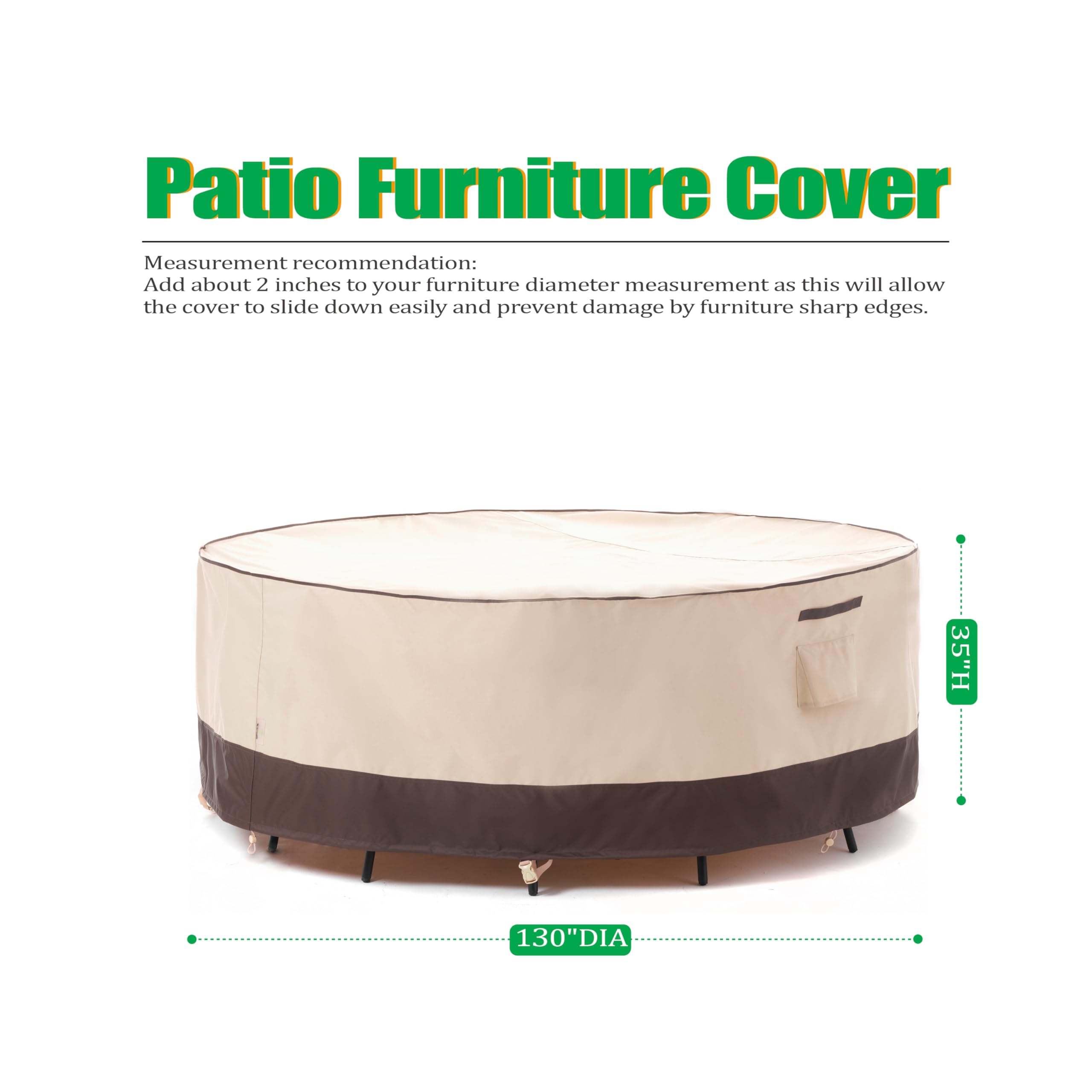 F&J Outdoors Patio Furniture Covers Waterproof Anti-UV Rip-stop Fabric Extra Large Outdoor Furniture Covers, 130" Dia
